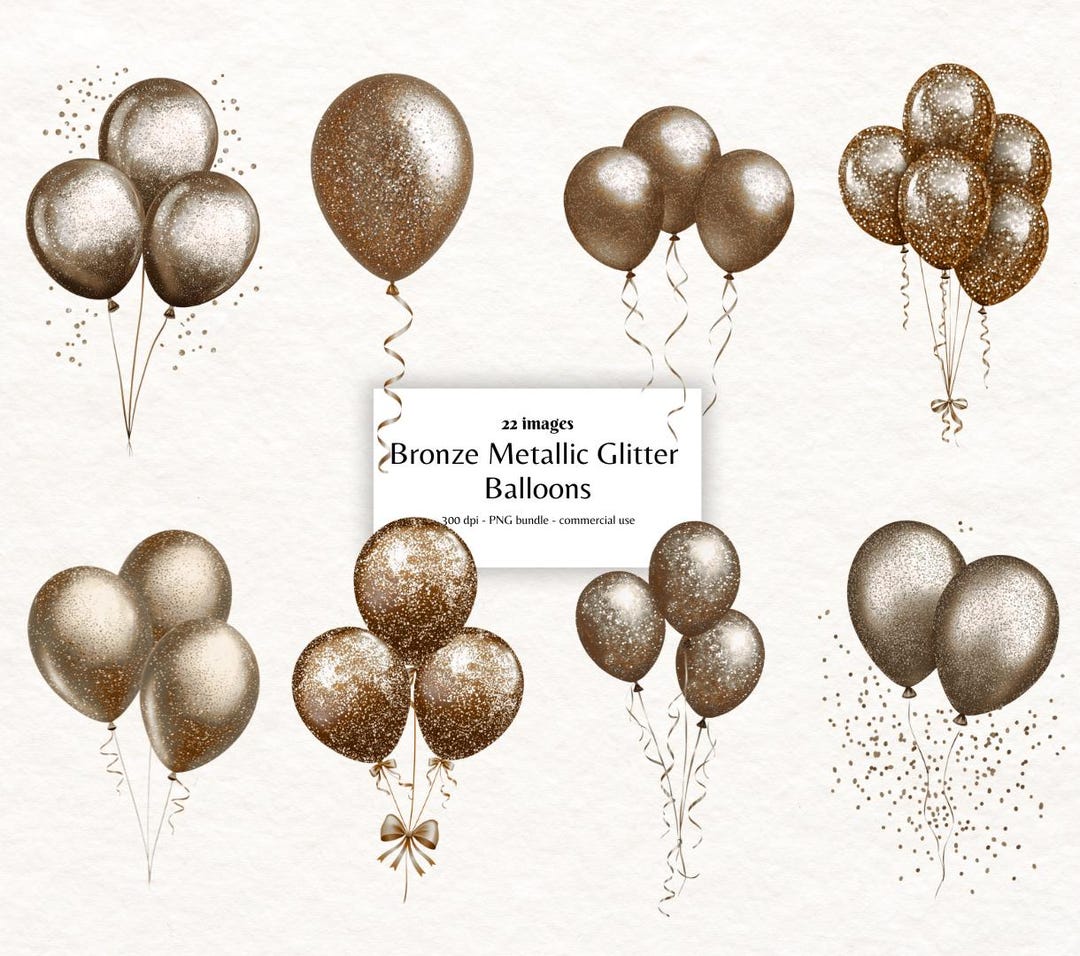 Bronze Glitter Balloon PNG Bundle, Metallic Celebration Balloons ...