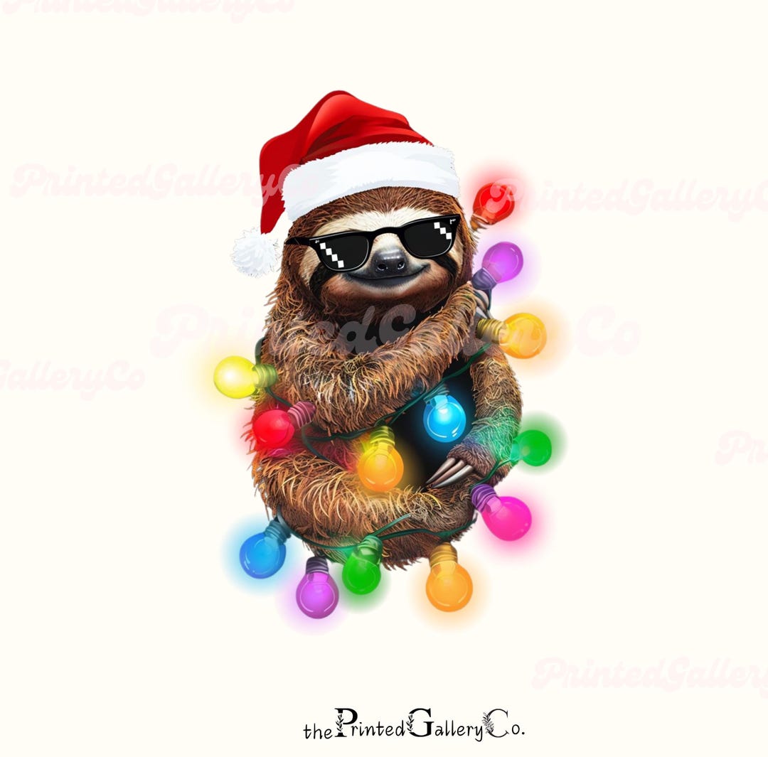 Funny Sloth Christmas Lights PNG Merry Slothmas Design Sloth Lover Xmas ...