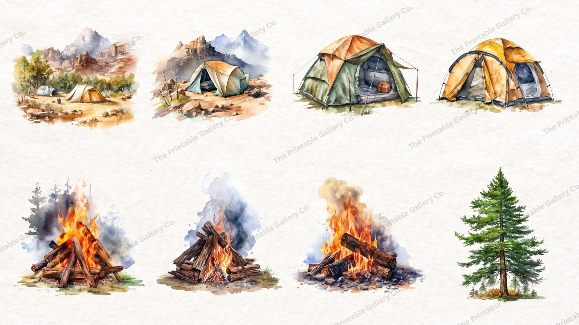 Watercolor Camping Clipart, Summer Outdoor Campsite Commercial Use PNG ...