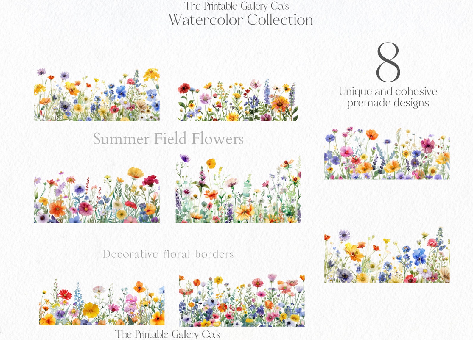 Watercolor Summer Flowers, Watercolors Floral Fields, Premade Borders ...