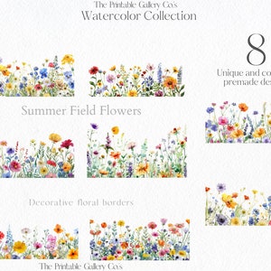 Watercolor Summer Flowers, Watercolors Floral Fields, Premade Borders ...
