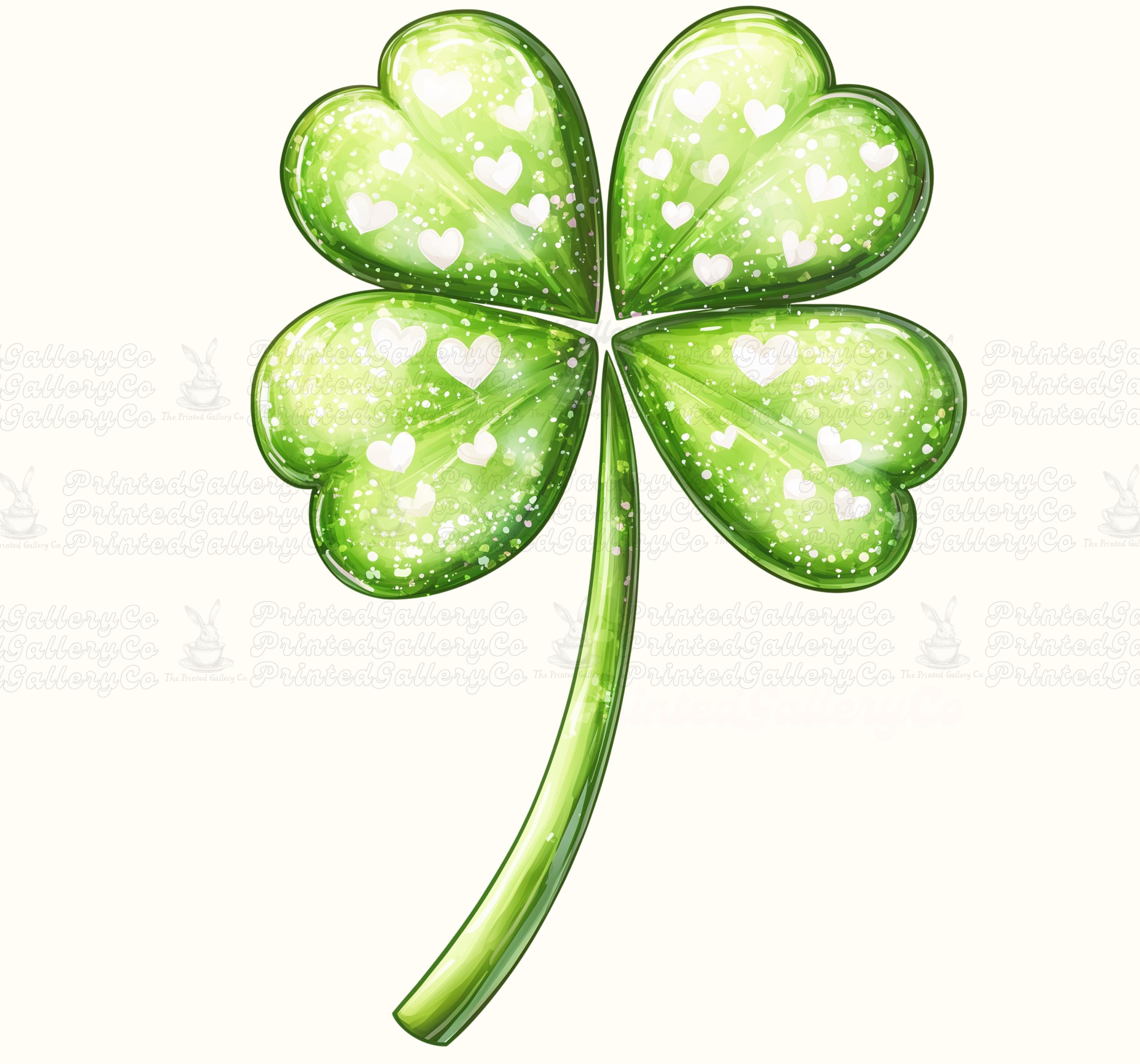 12 Glam Shamrock PNG Bundle, Cottagecore Clover Clipart, Lucky Four ...