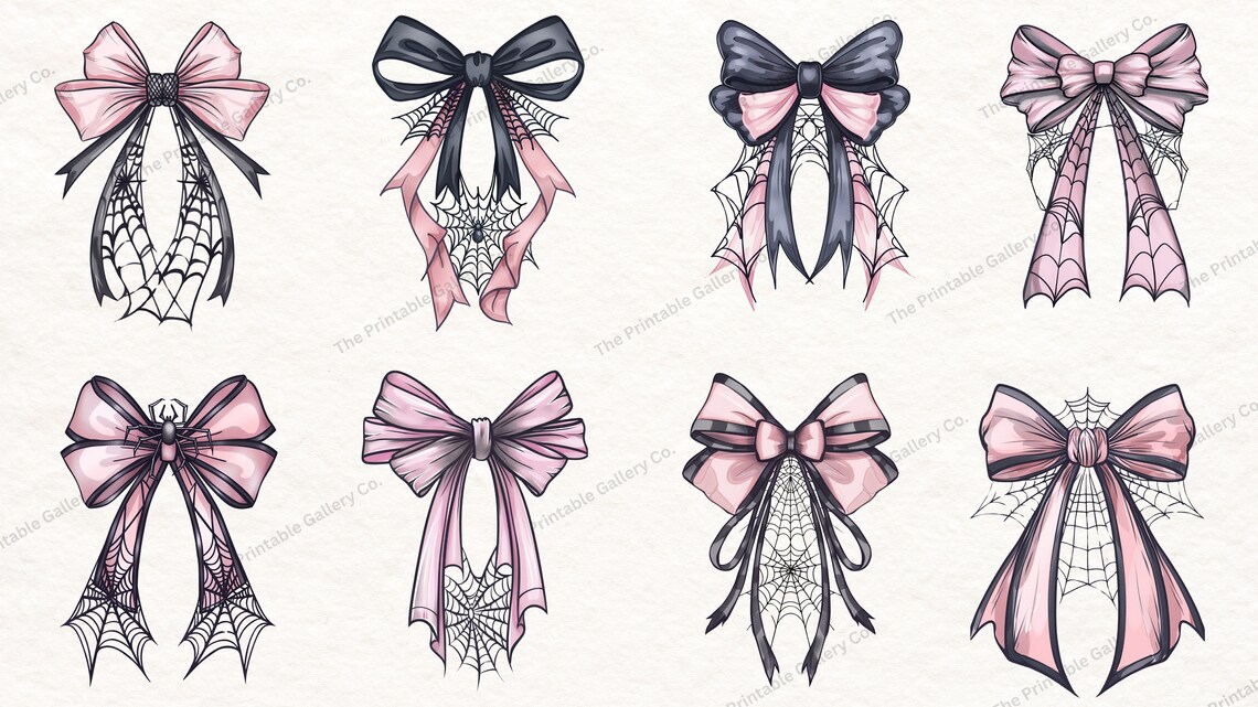 Pink and Black Halloween Bow Clipart, Pastel Pink Halloween Commercial ...