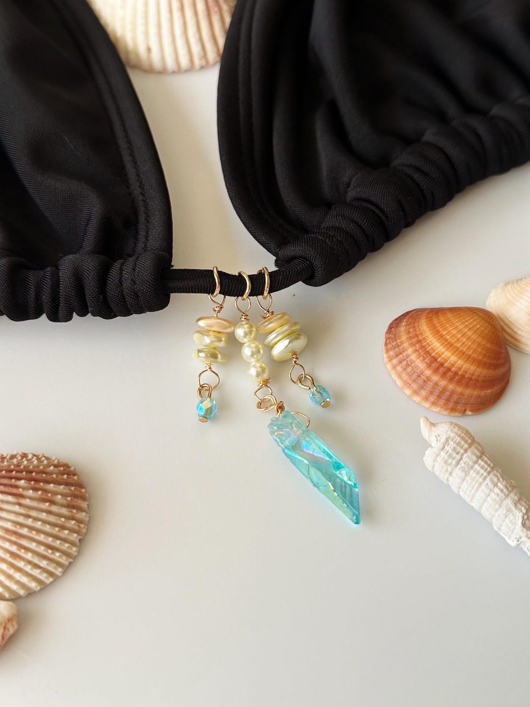 Beach Crystal Bikini Charms – Aqua Gem Charm & Pearl Swimsuit ...