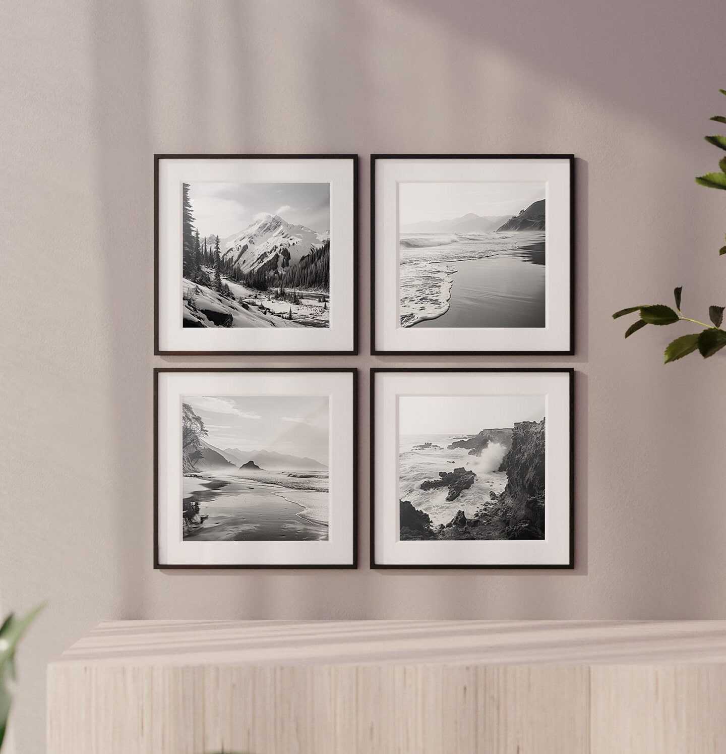 Nature Prints, Set of 4 Prints, Digital Prints, Black and White Prints ...
