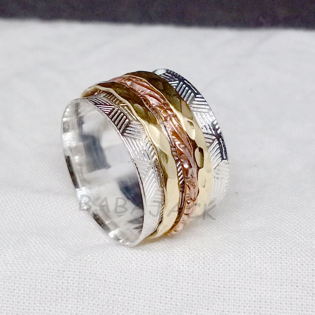 Hammered Silver Solid 925 Sterling Silver Designer Spinner Ring for ...