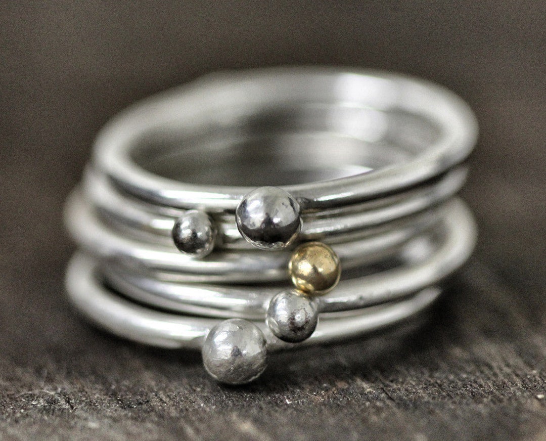 Silver Orbit Ring Stacking Rings Beads Ring Set of 5 - Etsy