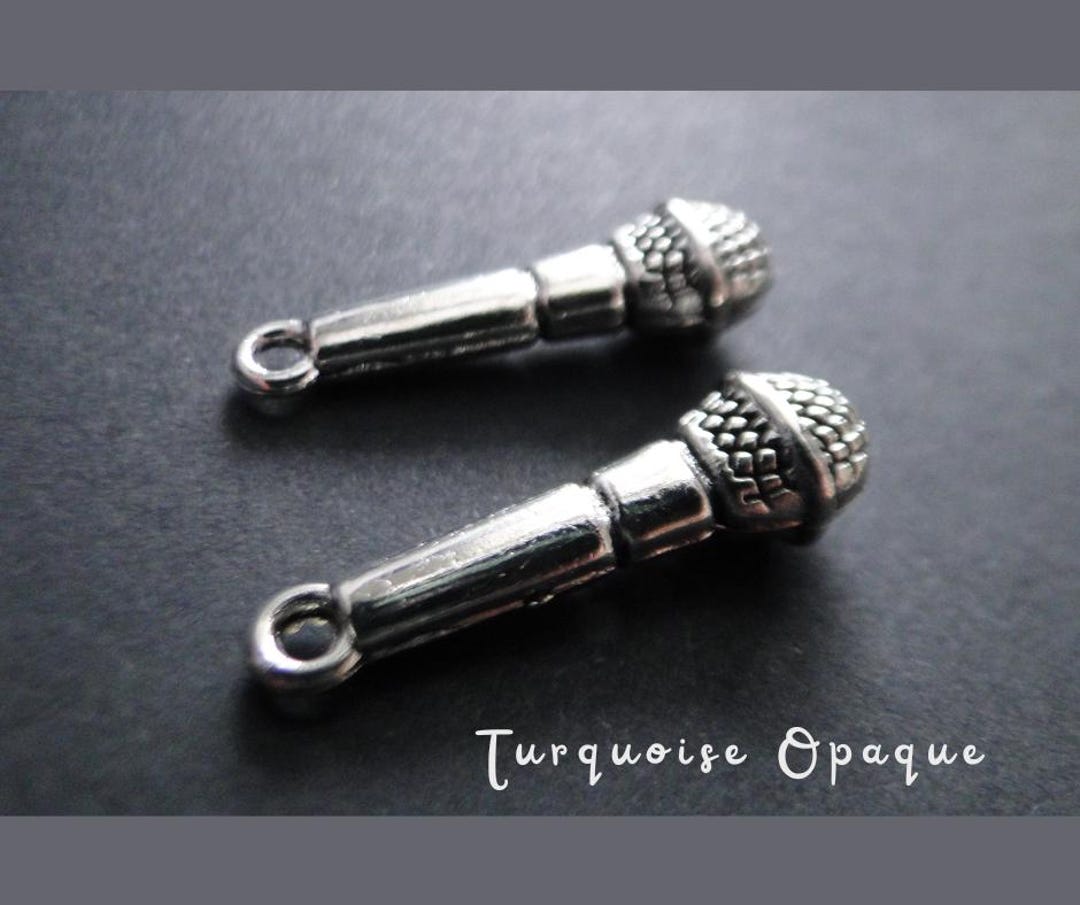 2 Microphone Charms, Realistic Mic, Antique Silver, for Jewelry Making ...