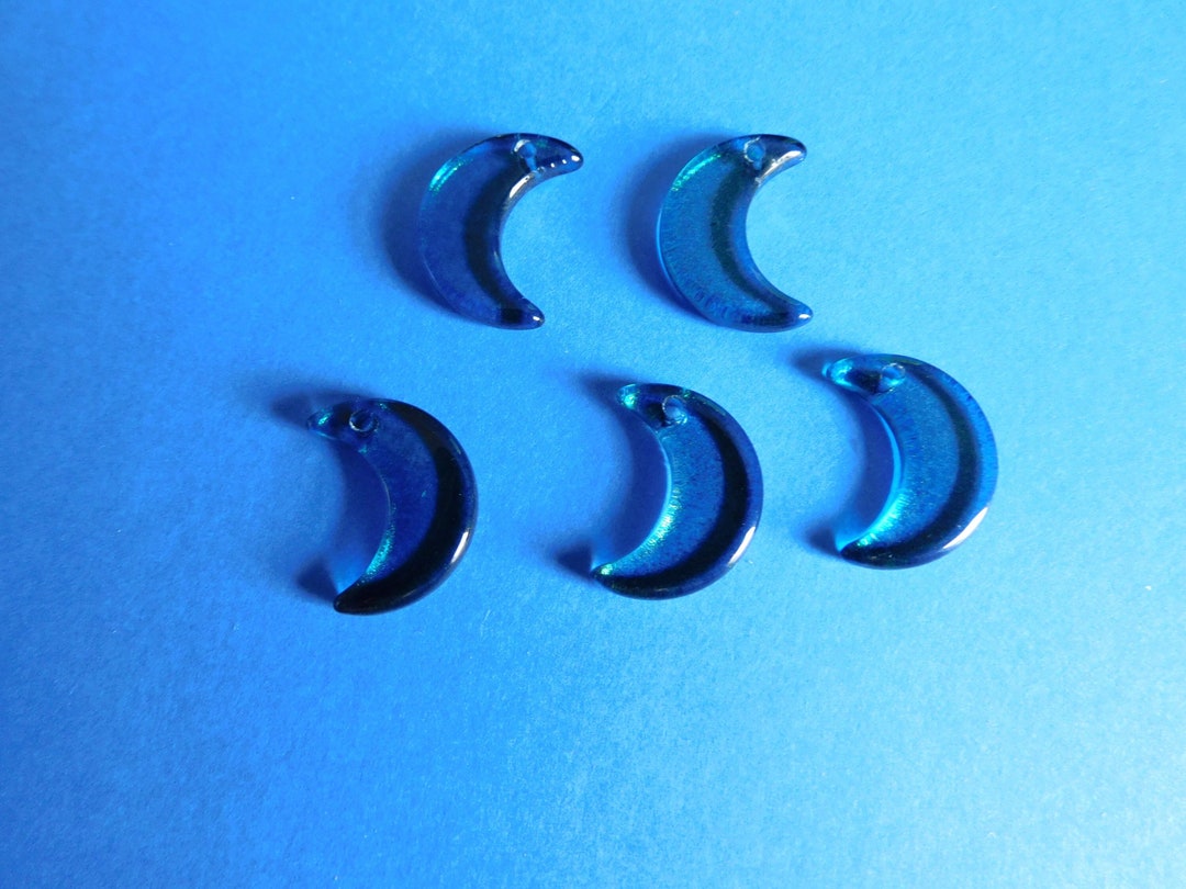 5 Glass Moon Charms, Blue and Gold, Beautiful Quality, for Jewelry ...