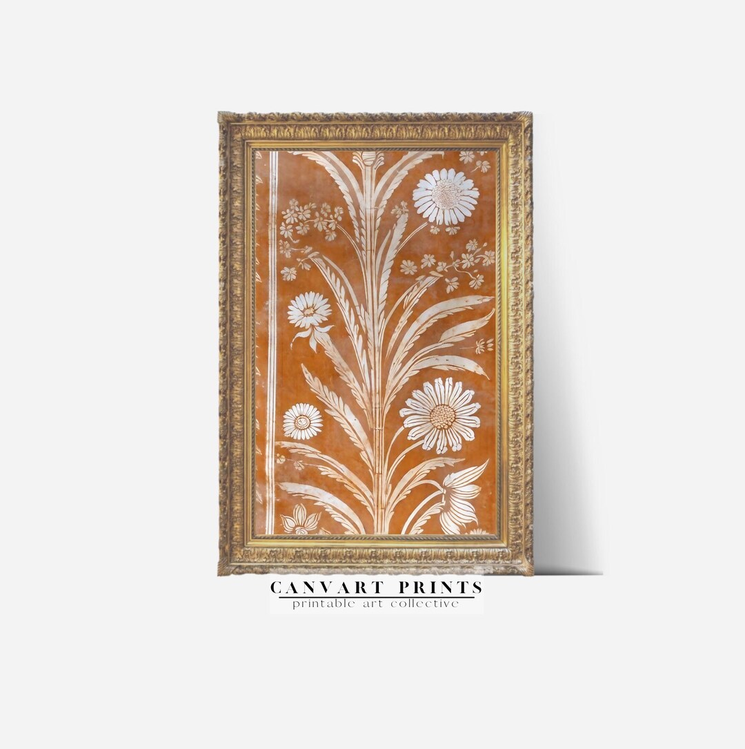 Vintage Rustic Burnt Orange Pattern Textile Wall Art Autumn Home Decor ...