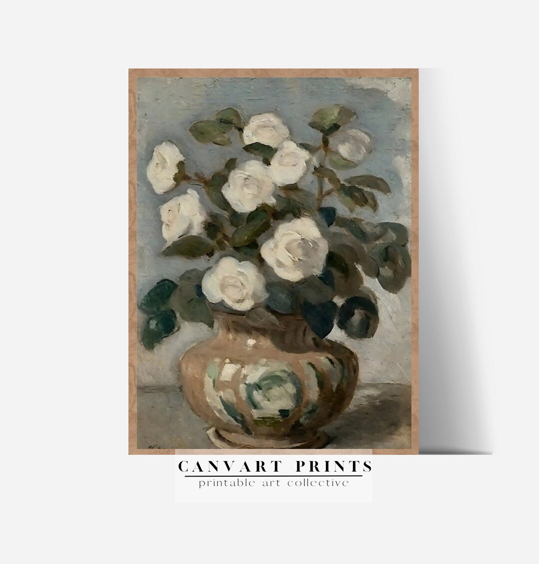 Vintage Still Life Roses Botanical Painting Neutrl Roses Art Print ...