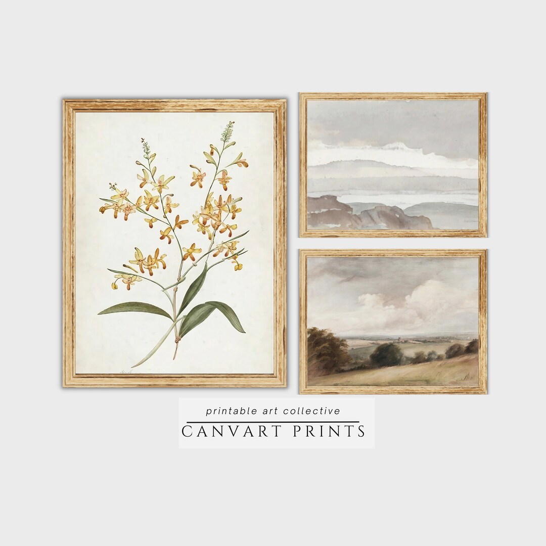 Vintage Antique Sumer Art Prints Wall SET Landscape Floral Gallery Wall ...