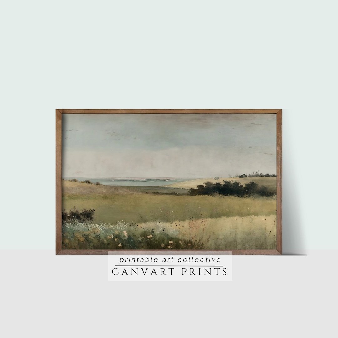 Muted French Country Landscape Art Painting Vintage Art Landscape Wall ...