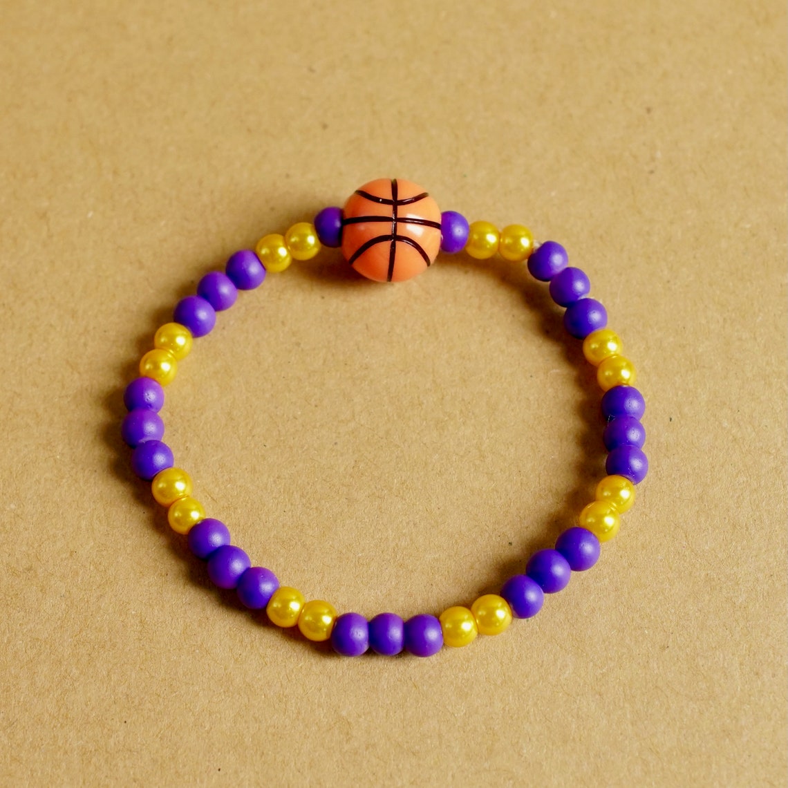 Basketball | Purple and Yellow Kid's Beaded Bracelet - Etsy