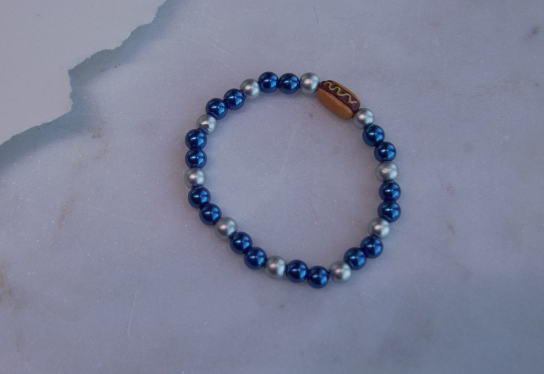 Hot Dog! | Blue and Silver Kid's Beaded Bracelet - Etsy