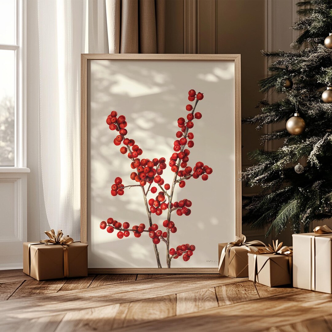 Holly Berry Vintage Print, Printable Christmas Decor, Red Berry ...