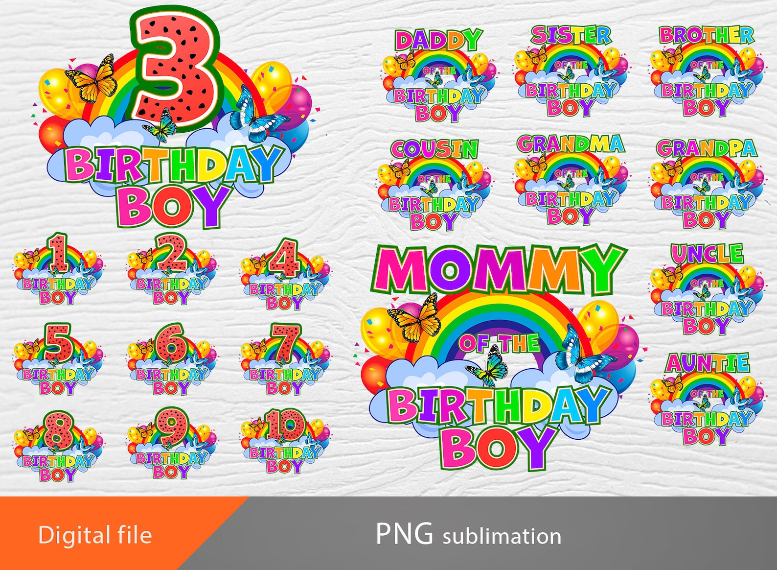Rainbow Birthday Boy PNG, Family Bundle, Rainbow Sublimation, Rainbow ...