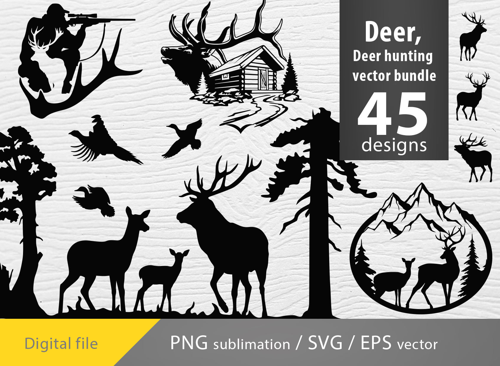 Deer Bundle Svg, Deer Silhouette Svg, Cricut File, Deer Vector, Deer ...