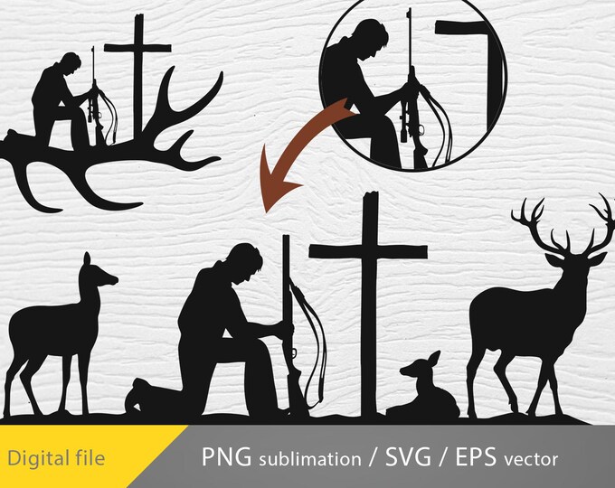 Hunter Praying at Cross, Hunter Svg, Prayer Svg, Cross, Svg Files, Dxf ...
