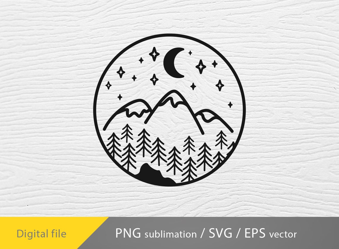 Mountains and Trees Svg Linear Drawing Svg Mountains - Etsy