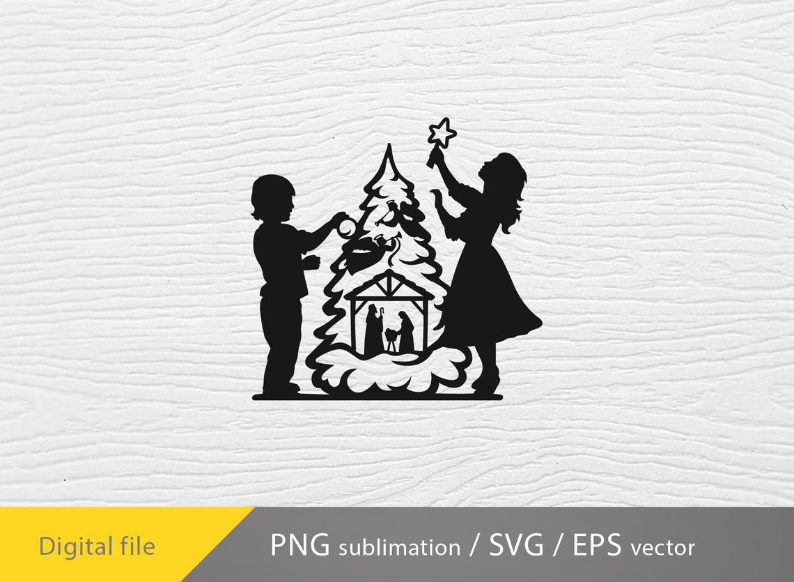Nativity Scene Svg, Nativity Tree, Children Decorate Christmas Tree ...