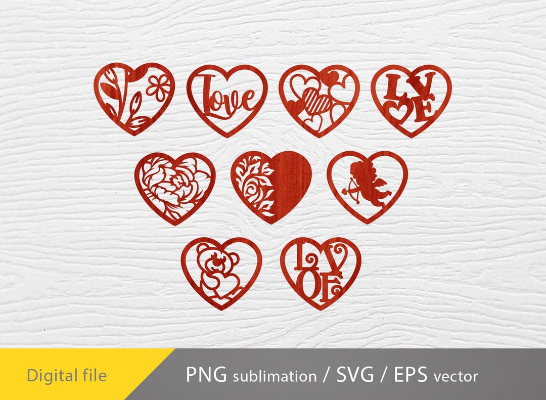 Hearts Valentines SVG Bundle, Heart Laser Cut Svg, Love Heart SVG ...