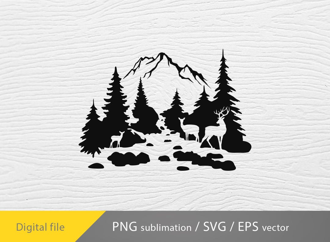Deer Nature Scene Svg, Cricut File, Deer Family, Deer Vector - Etsy
