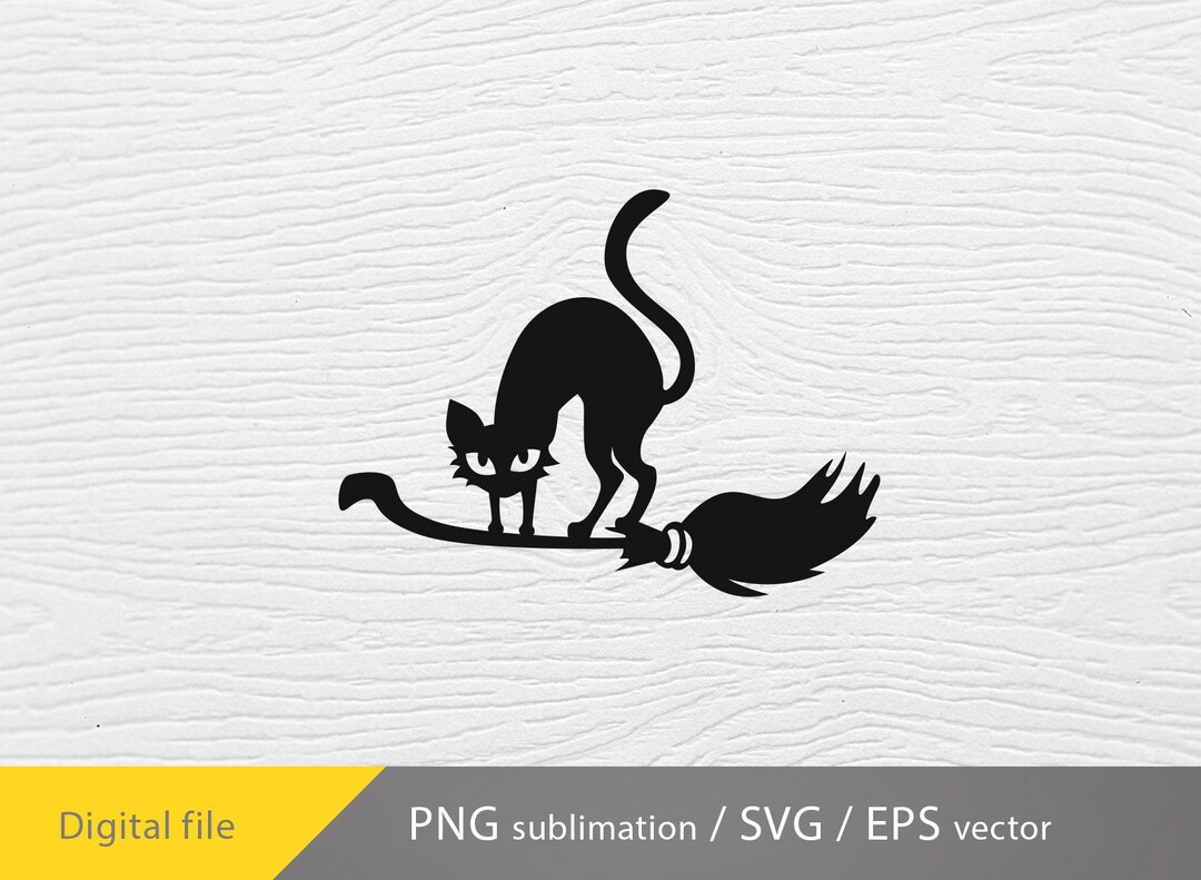 Halloween Cat Svg, Witchy Cat Svg, Broomstick Black Cat PNG - Etsy