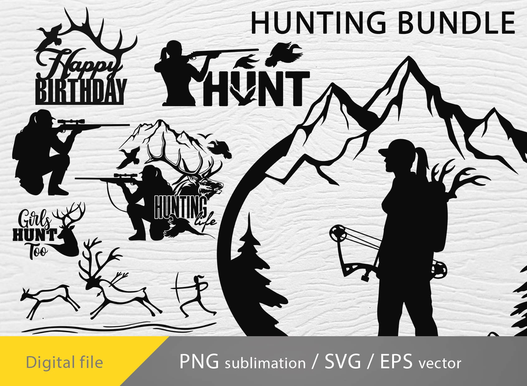 Girl Hunter Vector Bundle Svg, Bow Hunting Svg, Deer Hunting Svg, Deer ...