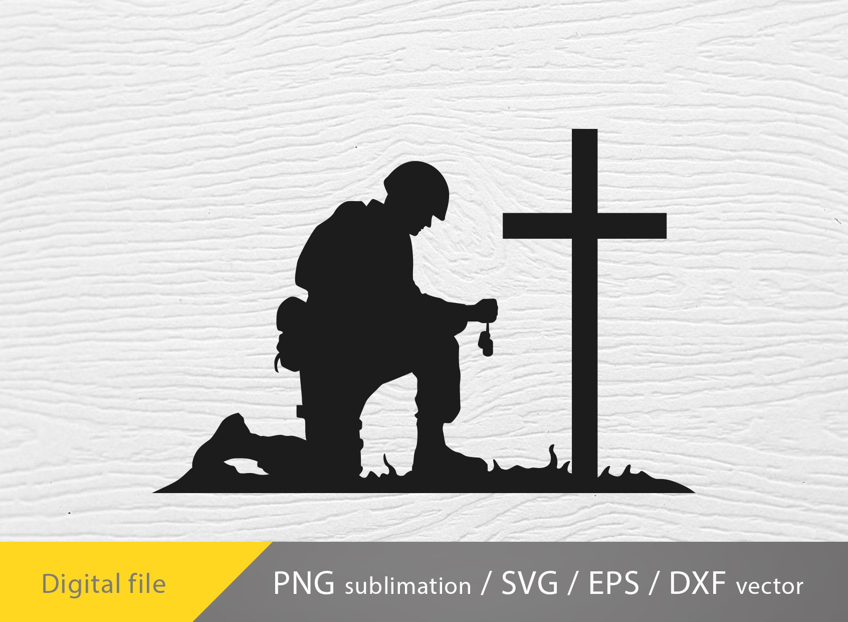 Soldier Praying Svg, Soldier Kneeling Praying at Memorial Cross Svg ...