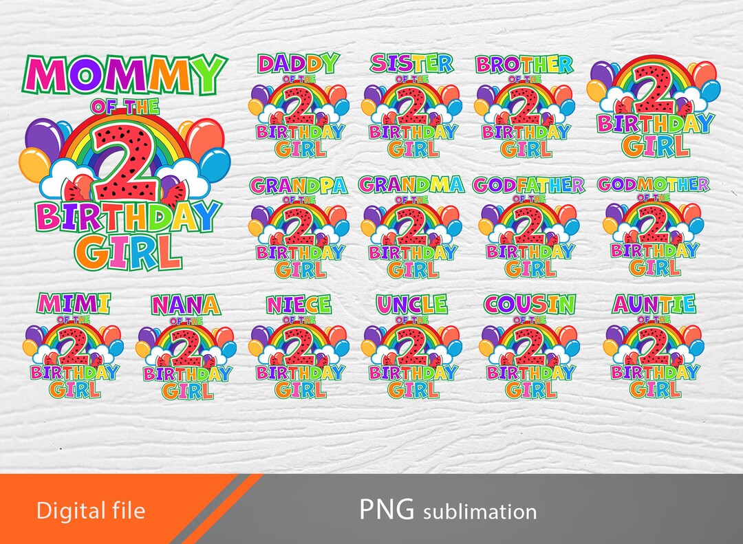 Rainbow Second Birthday Girl PNG, Family Bundle, Rainbow Sublimation ...
