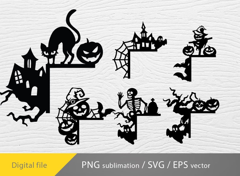 Halloween Door Corners Svg, Halloween Scene Svg, Laser Cut, Halloween ...