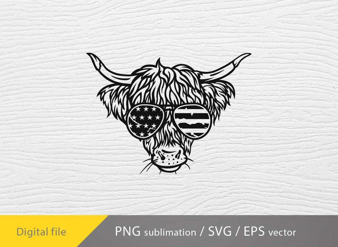 American Flag Highland Cow SVG PNG Sublimation, Fourth of July Png ...