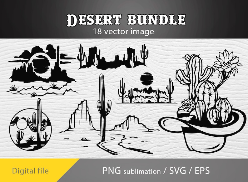 Cactus SVG, Desert Bundle Svg, Desert Landscape SVG, Cricut, Desert ...