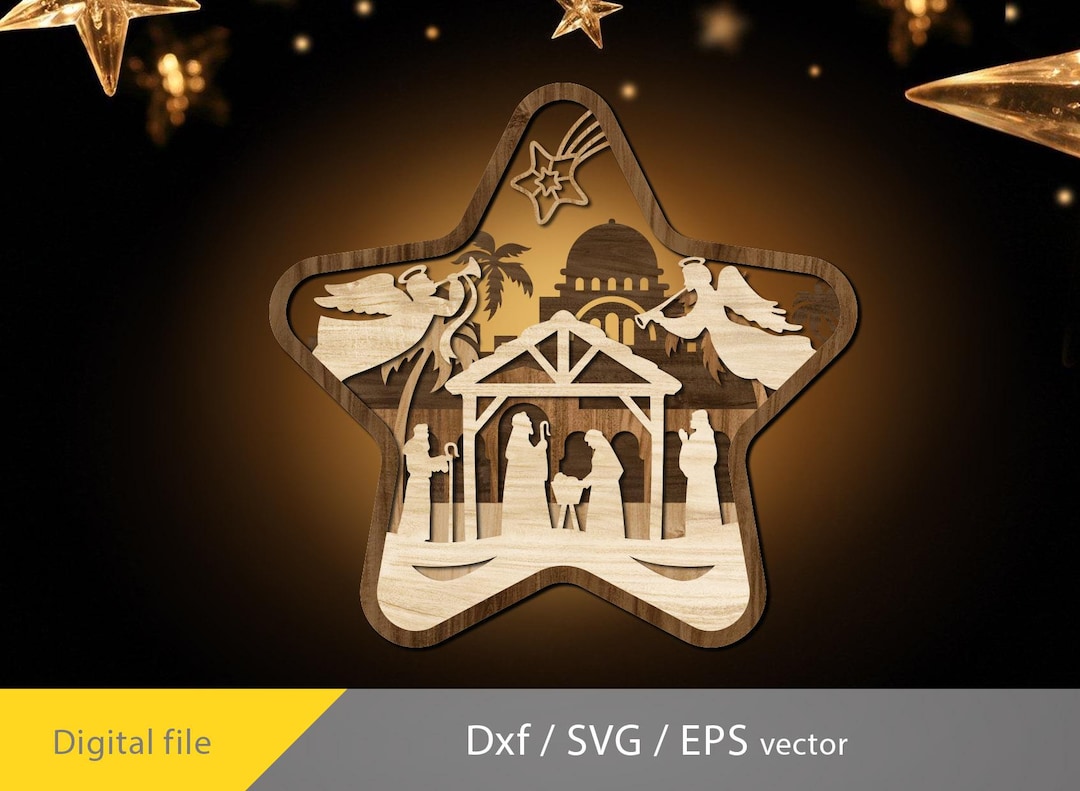Multilayer Star Svg, Christian Scene SVG, Faith Cross Nativity Scene ...