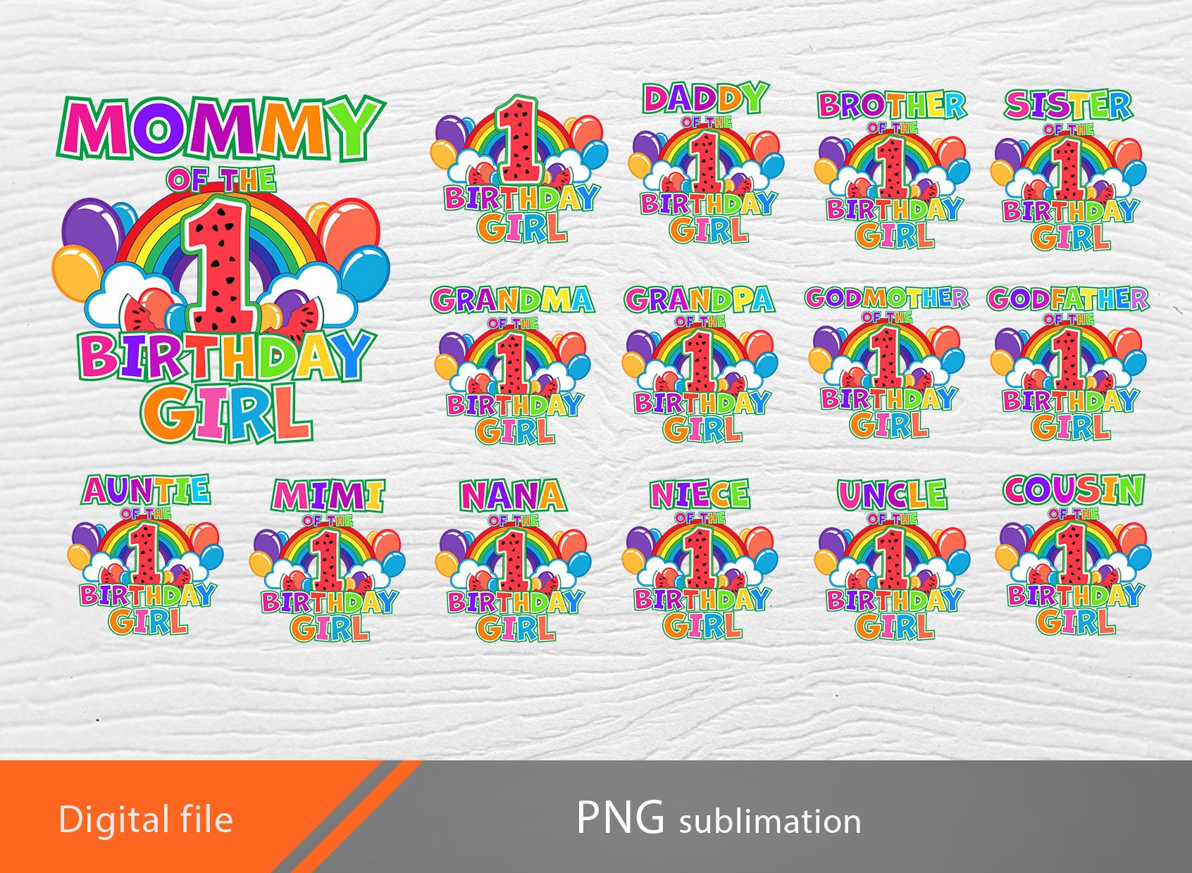 Rainbow Birthday Girl PNG, Family Bundle, Rainbow Sublimation, Rainbow ...