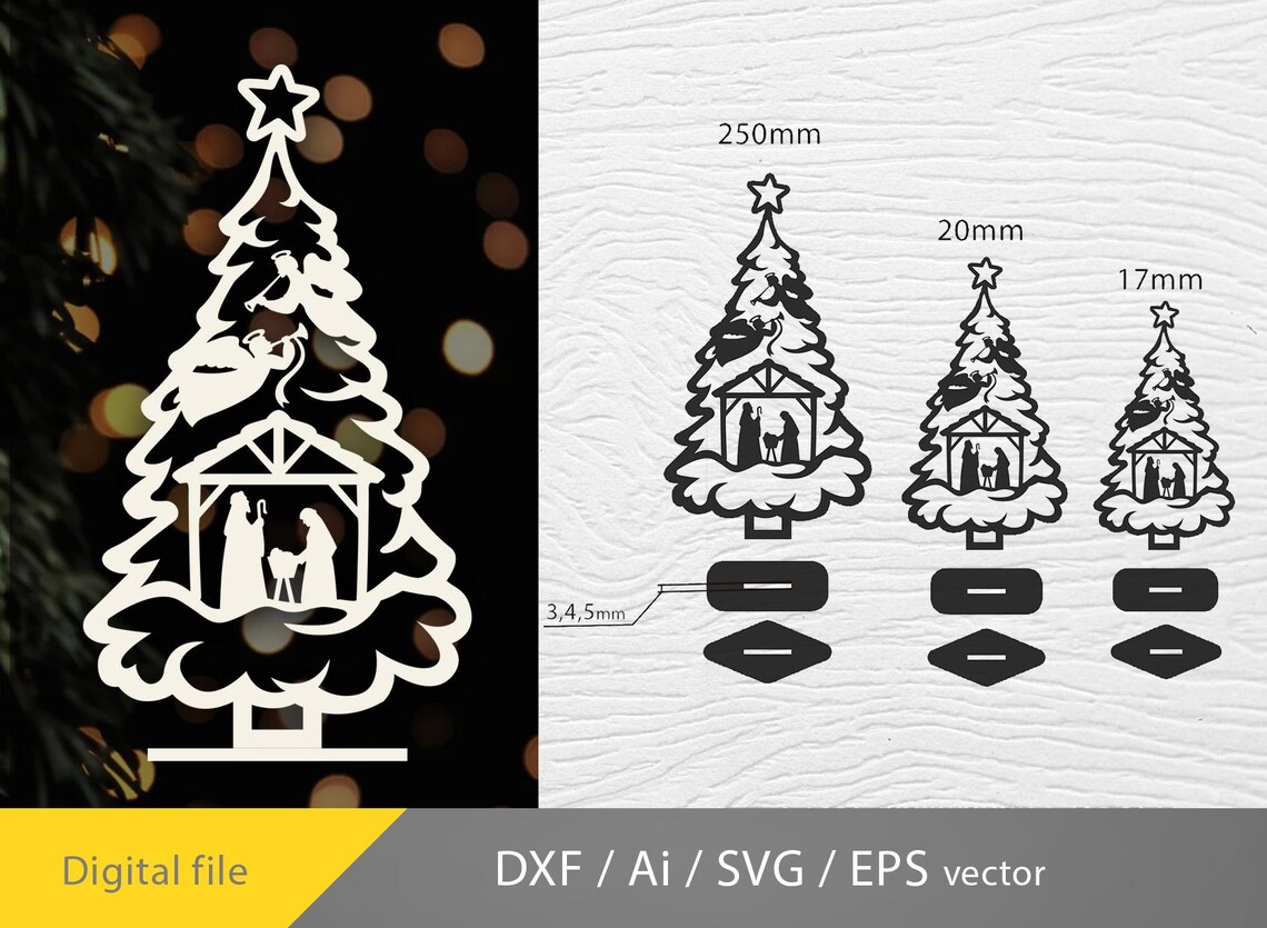 Nativity Scene Svg, Laser Cut Nativity Tree & Stand, Christmas Tree Svg ...