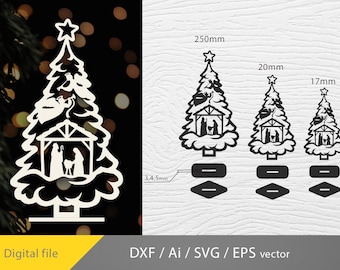 Nativity Scene Svg, Laser Cut Nativity Tree & Stand, Christmas Tree Svg ...