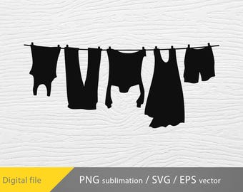 Drying Clothes SVG, Clothesline DXF, Hanging Cloth Clipart, Drying ...