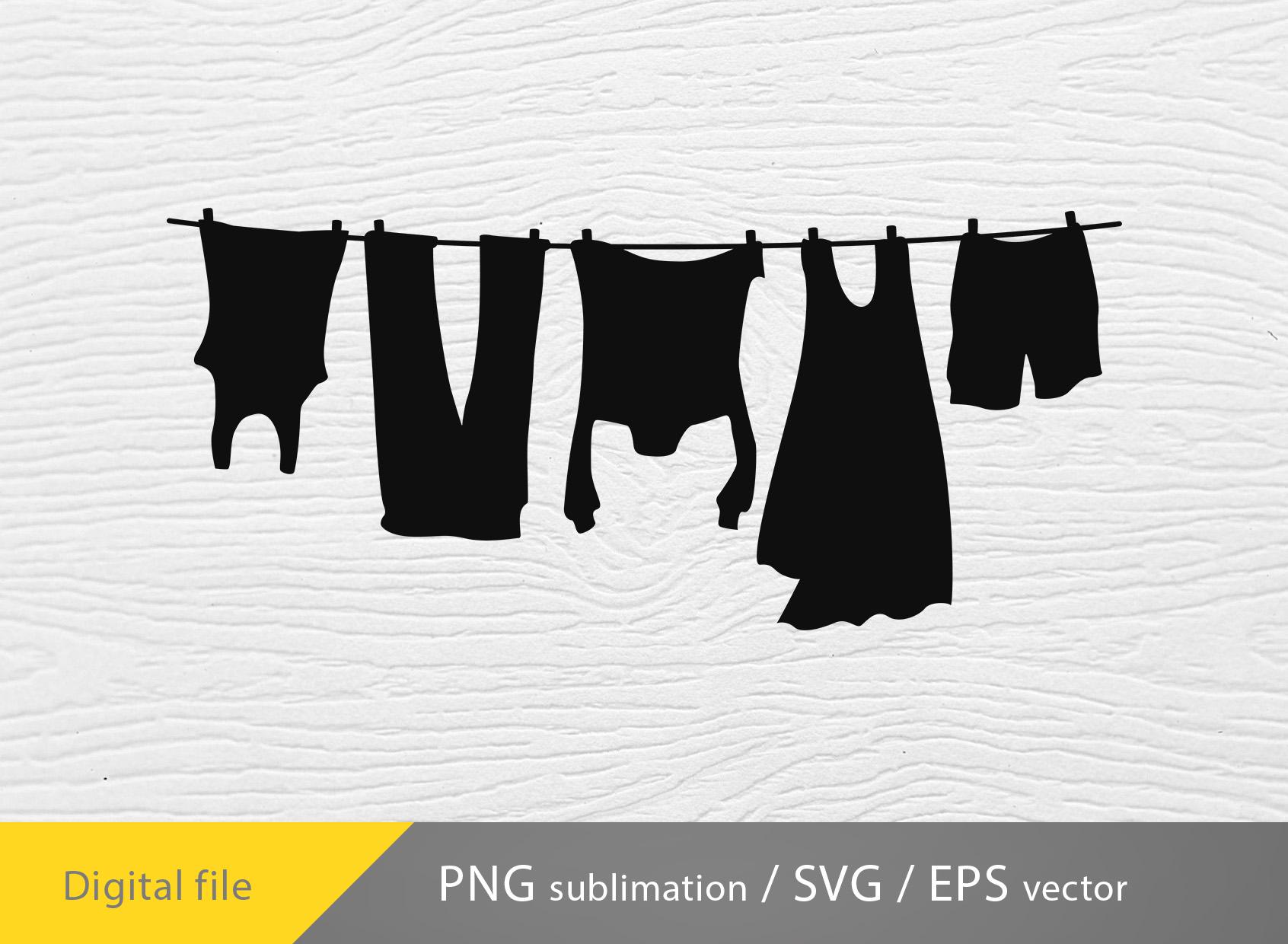 Drying Clothes SVG, Clothesline DXF, Cricut File, Hanging Cloth Clipart ...