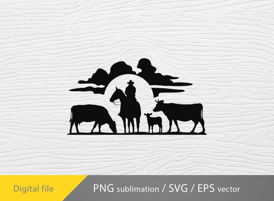 Cowboy Herding Cows Svg, Cattle Svg, Cowboy Life Scene Svg, Farm Life ...