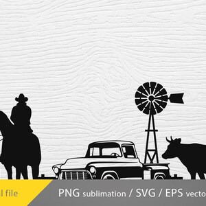 Cattle Ranching Scene Svg, Ranch Truck Svg, Farm Windmill Svg ...