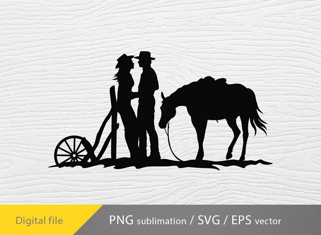 Cowboy and Cowgirl Love Scene Svg, Cowboy Silhouettes Svg, Couple ...