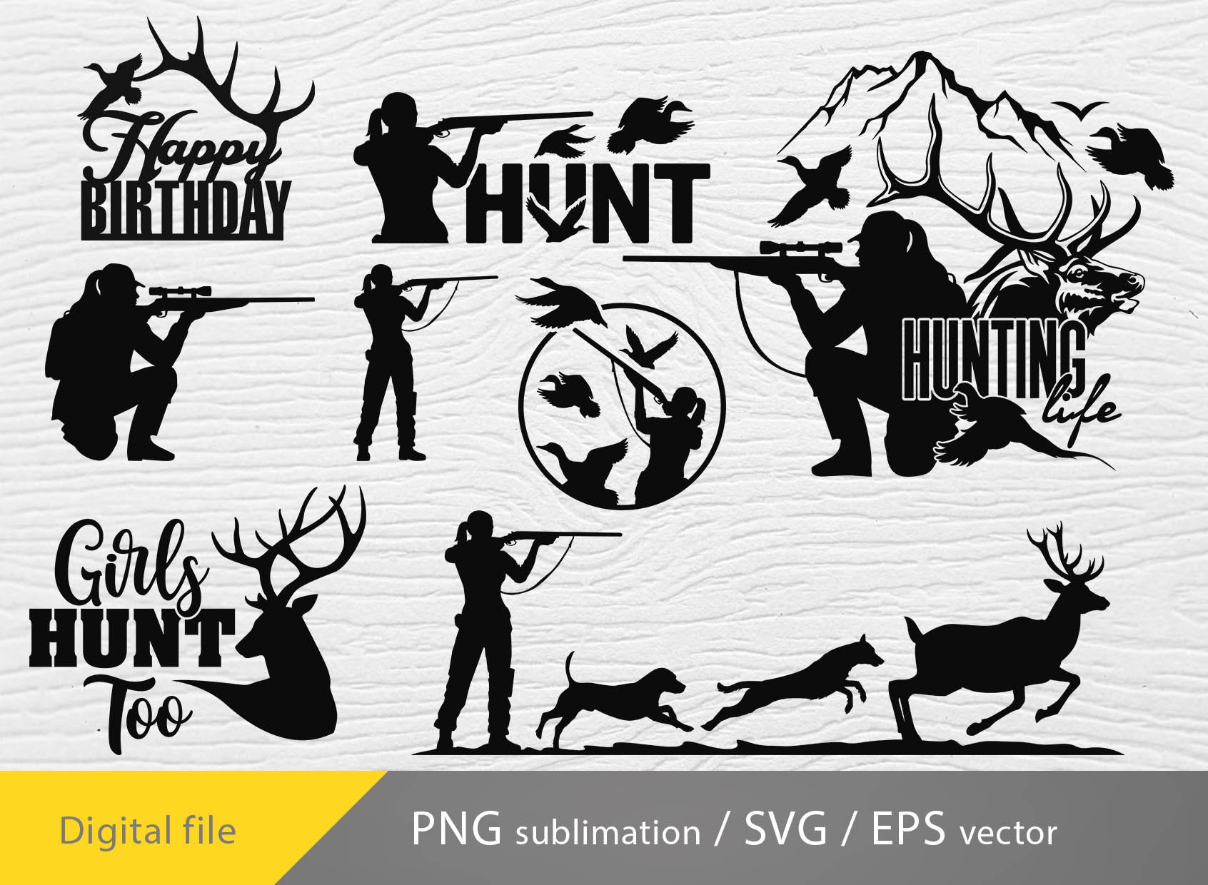 Girl Hunter Vector Bundle Svg, Bow Hunting Svg, Deer Hunting Svg, Deer ...