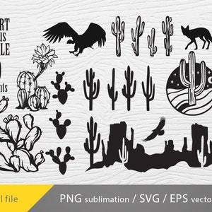 Cactus SVG Bundle, Desert Landscape SVG, Cactus Desert Svg, Succulent ...