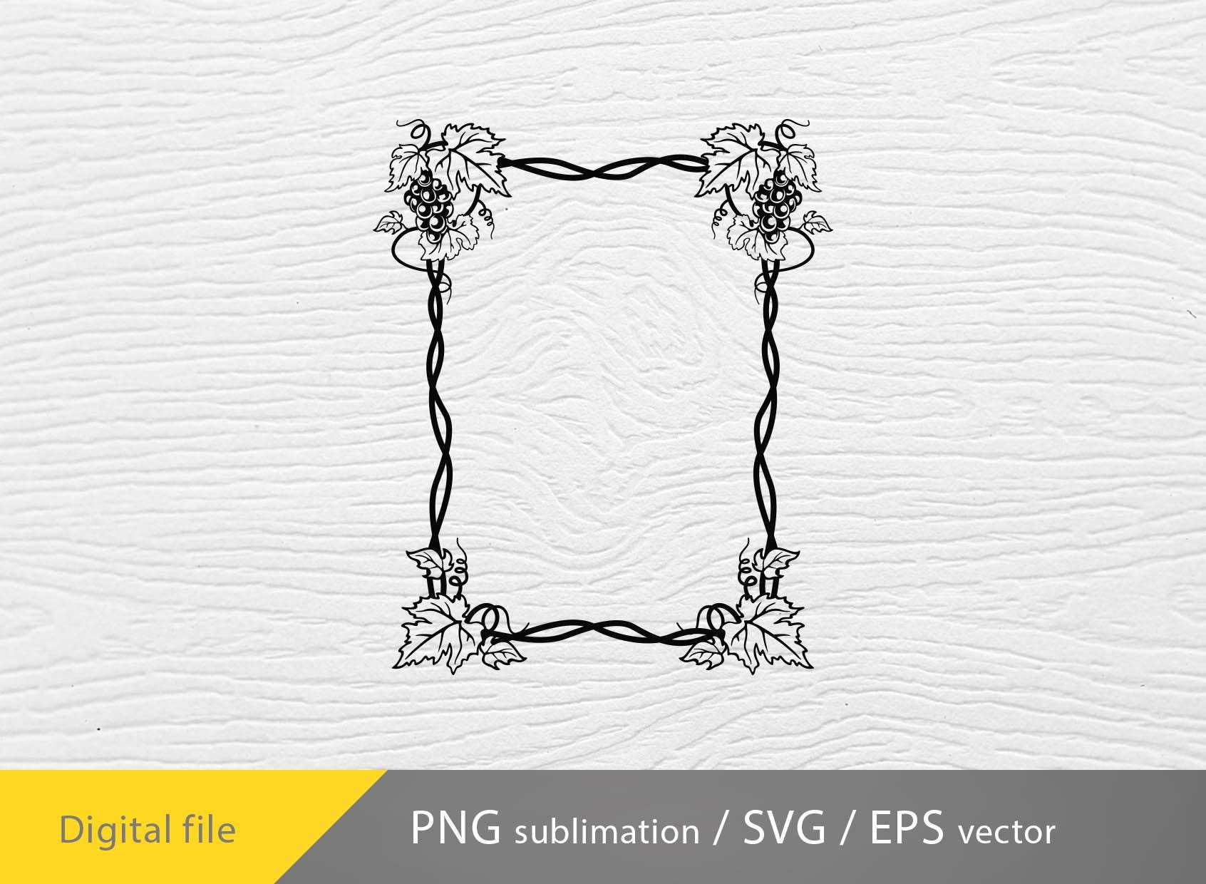 Grape Frame Svg, Grape Leaves Svg, Grape Vine Wall Decor, Vine Branch ...