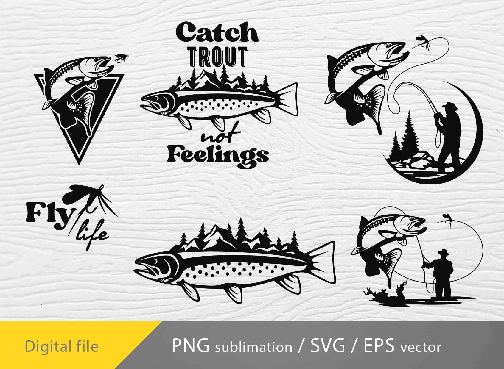 Trout Fishing Bundle Svg Png Eps, Fishing Svg, Rainbow Trout, Jumping ...