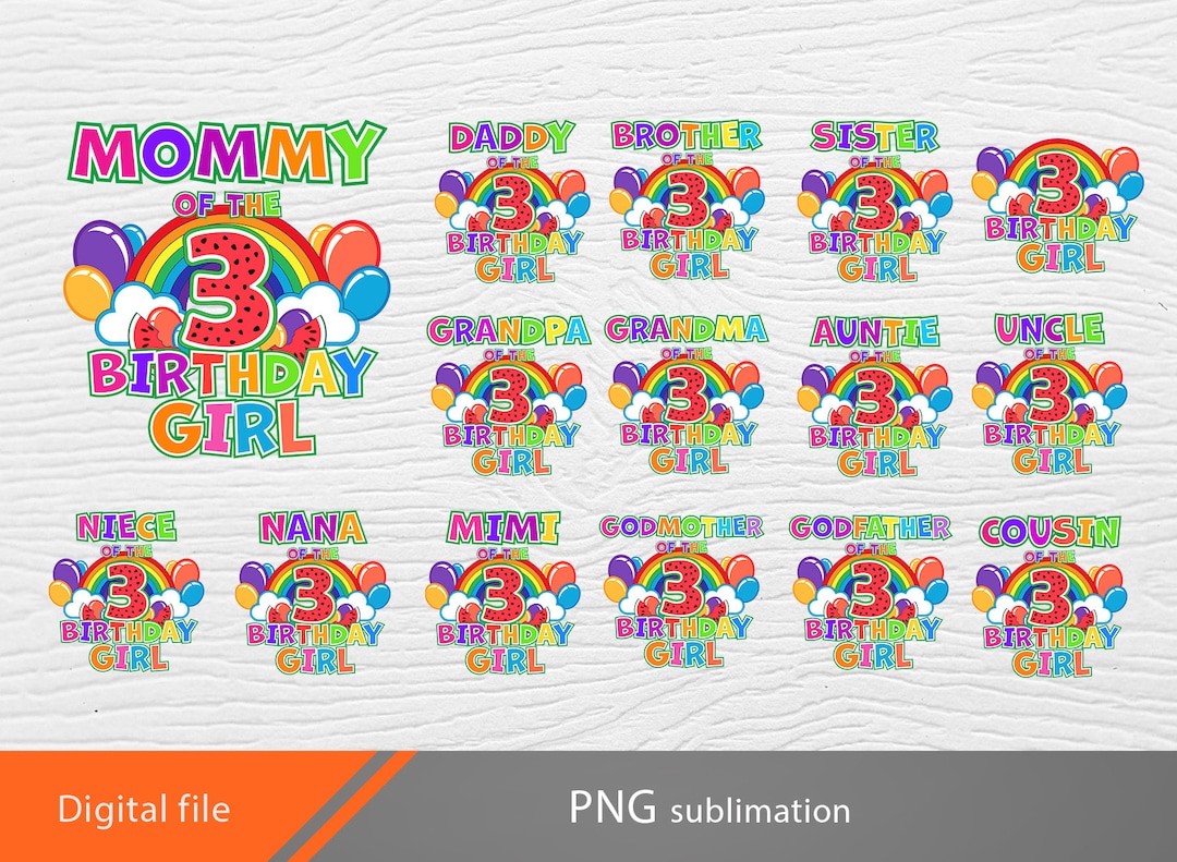 Rainbow Birthday Girl 3 PNG, Rainbow Family Bundle, Rainbow Sublimation ...