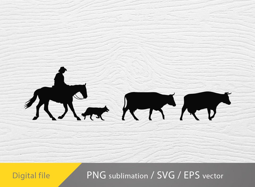 Cowboy Herding Cows Svg, Cattle Svg, Cowboy Life Scene Svg, Farm Life ...