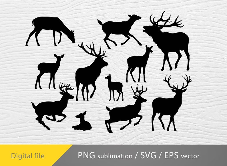 Deer Bundle Svg, Deer Silhouette Svg, Cricut File, Deer Vector, Deer ...